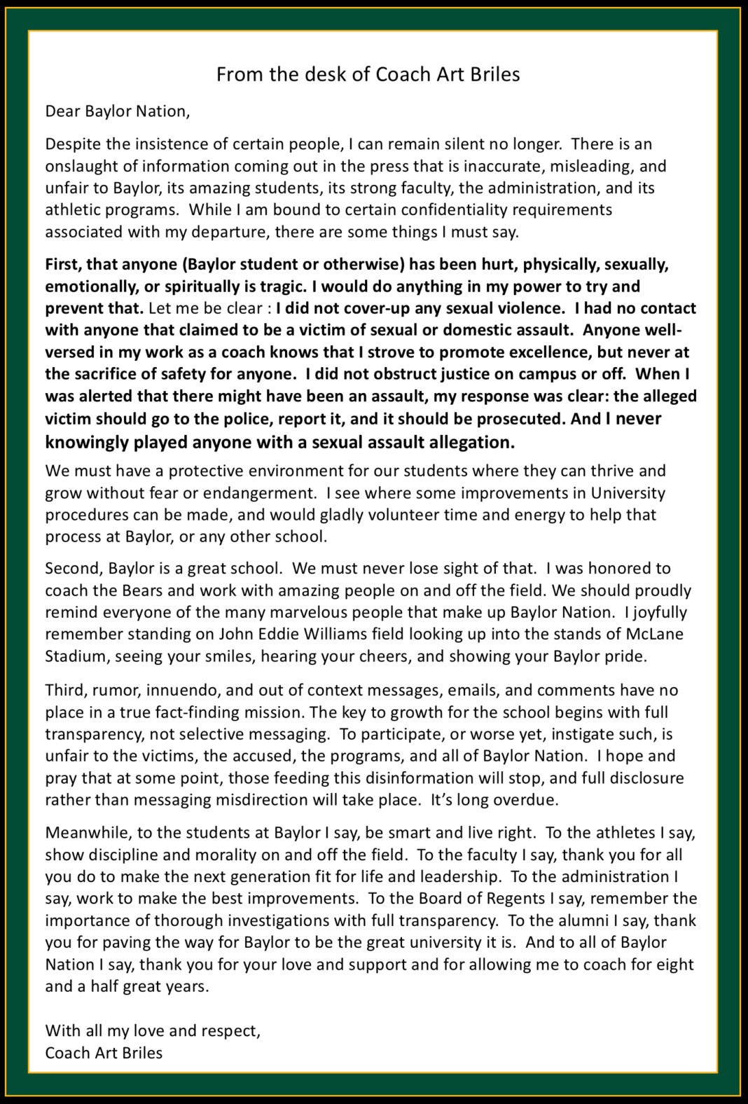 Briles denies role in scandal cover-up - The Baylor Lariat